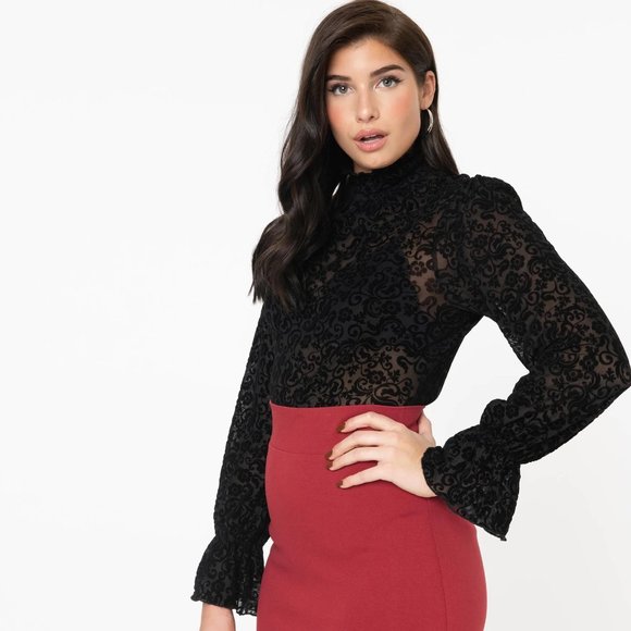 Unique Vintage | Tops | Nwt Unique Vintage Black Devore Velvet Donna ...